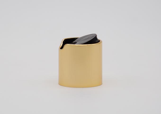 Cosmetic Aluminum Shiny Gold Disc Top Cap Black Or White PP Disk Cap 24mm