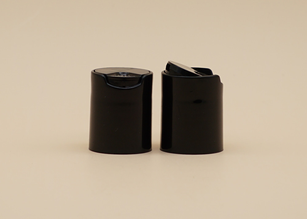 Smooth Surface Disc Top Cap , Full Black Plastic Screw Caps Size 24-415