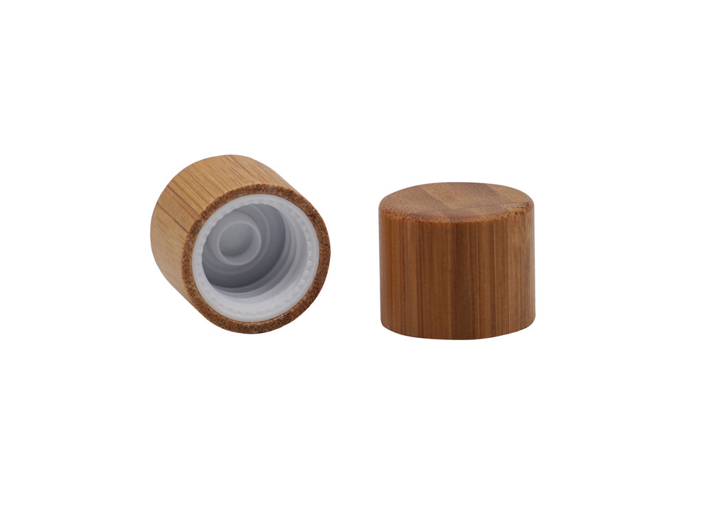 18 / 410 Plastic Screw Caps With Bamboo Covered For Essential Oil ...