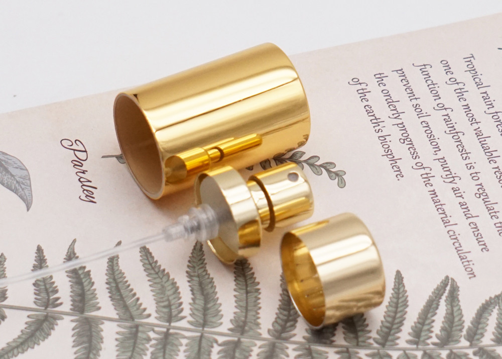 Aluminum Crimp Perfume Sprayer Shiny Gold Non Spill With Collar Fea15 Mist